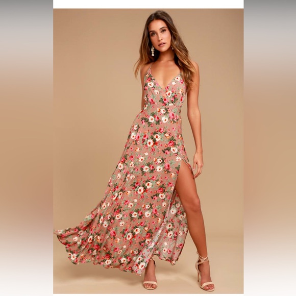 Lulus | Dresses | Lulus Everlasting Bliss Blush Floral Print Maxi Dress ...